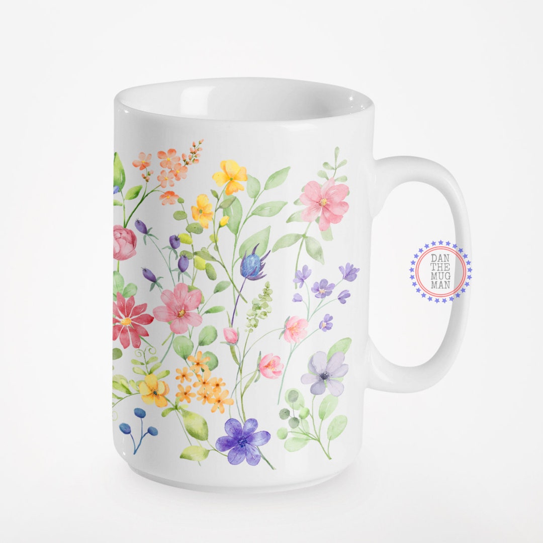 Flower Mug, Spring Flower Mug, Wildflower Mug, Mom Mug, Pretty Mug ...