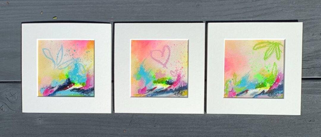 3 Original Bright Colourful Mini Modern Art Paintings - Etsy