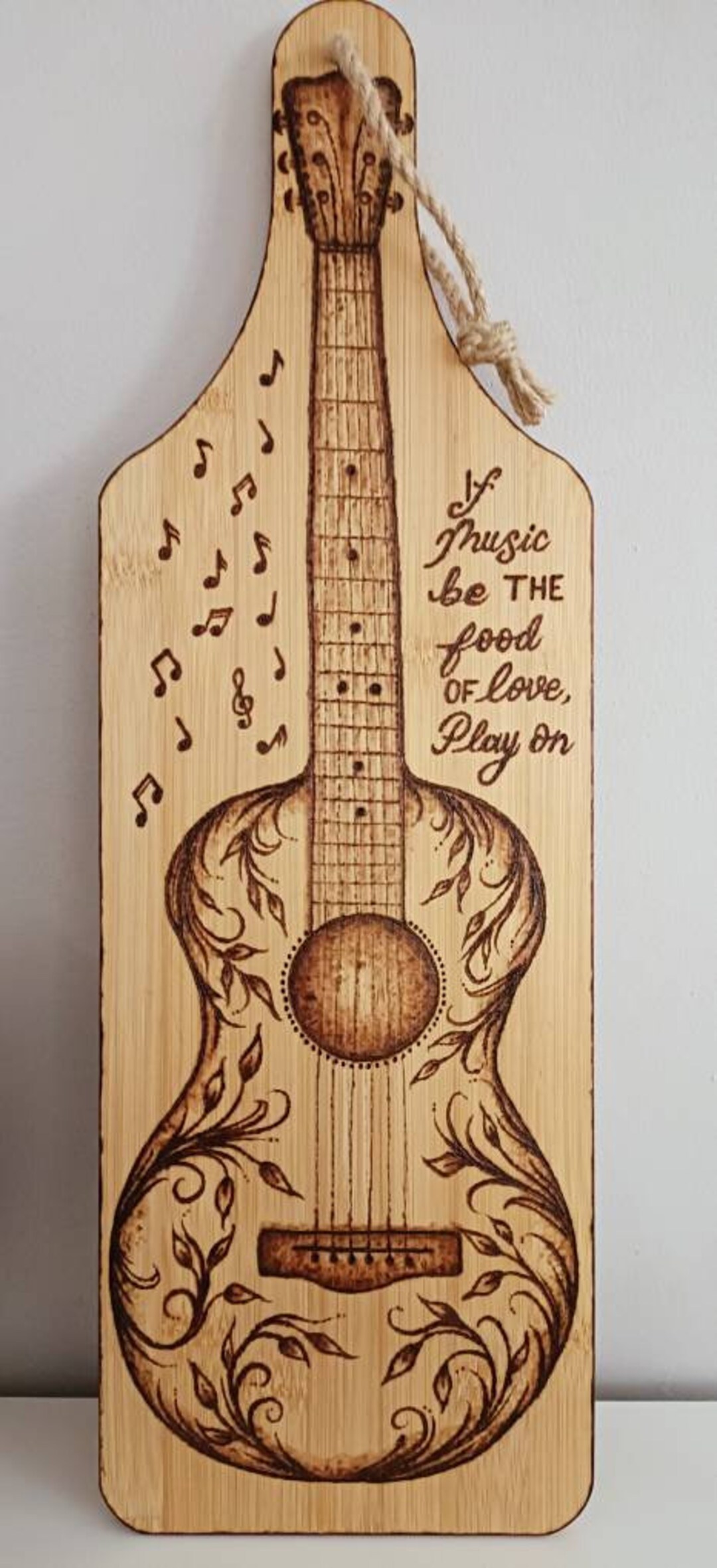 Pyrography Art Guitar/music Themed Hand Burned/ Hand Engraved Bamboo ...