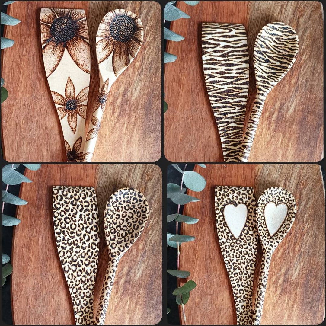 Unique Pyrography Art Wooden Spoon and Spatula Set With Gift Box ...
