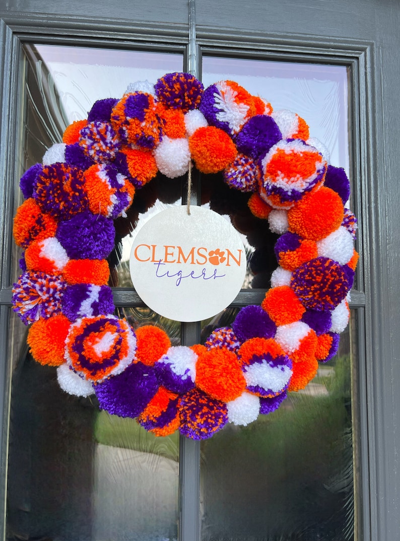 Clemson University - Tigers - Decorative Door or Wall Pompom Wreath ...