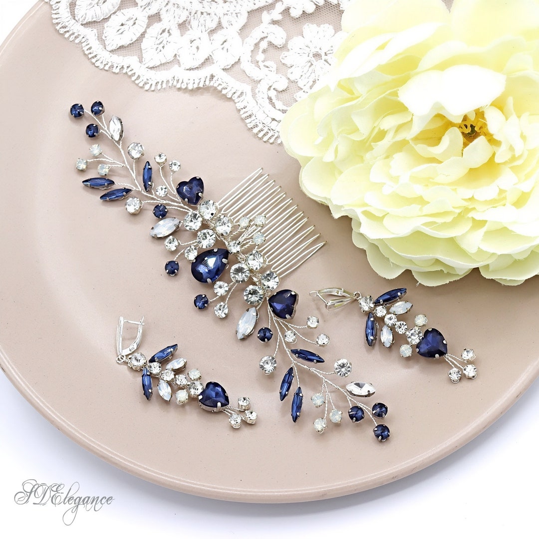 Navy Blue Crystal Hair Comb, Dark Sapphire Bridal Hair Comb, Dark Blue ...