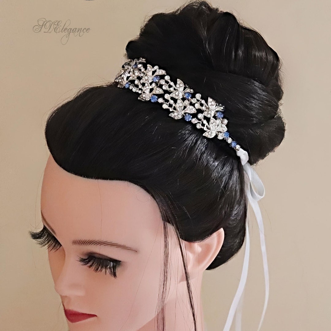 Swarovski Crystal Bun Wrap, Diamond Hair Accessories for Bun, Blue ...