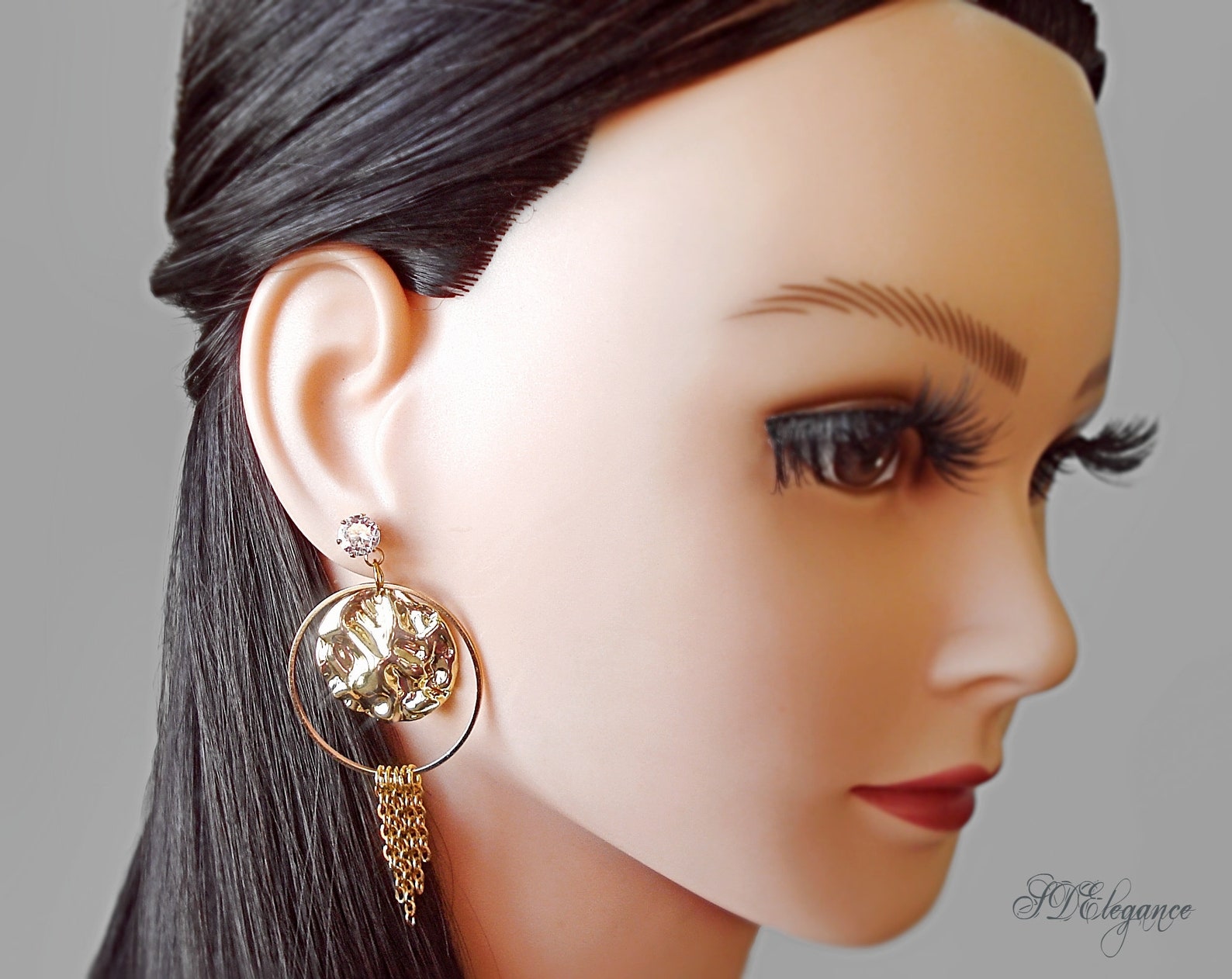 Gold Disc Earrings With Chain Fringe Long Dangle Hoop - Etsy