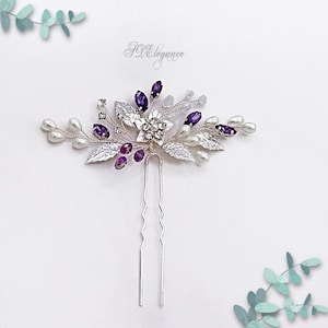 Purple Bridal Hair Pins, Lavender Hair Pin, Silver Wedding Hair Pin Set ...