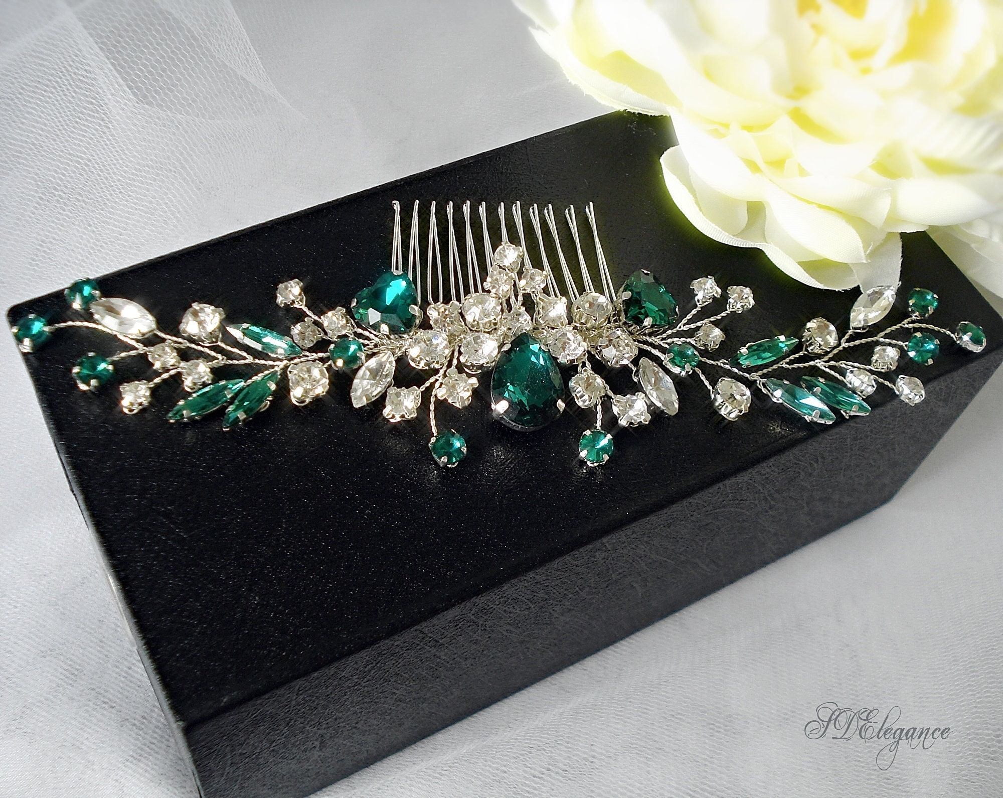 Green Crystal Hair Comb Emerald Bridal Hair Comb Dark Green | Etsy