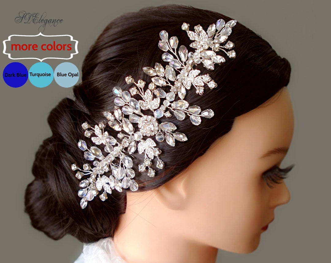 Bridal Headpiece Crystal Swarovski Side Headpiece Blue - Etsy