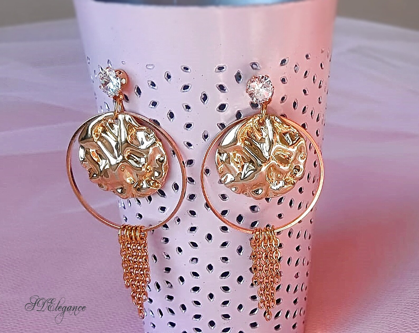 Gold Disc Earrings With Chain Fringe Long Dangle Hoop - Etsy