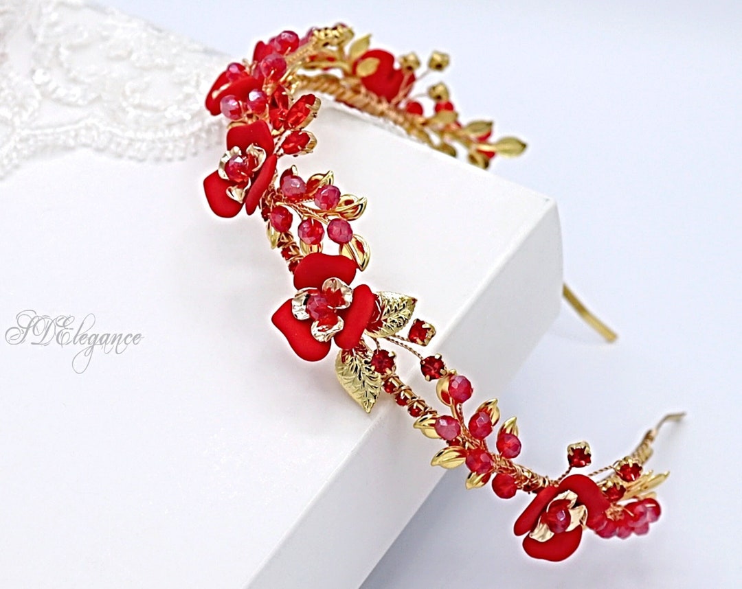Red Wedding Tiara Red Crystal Crown Red Bridal Headband Red - Etsy