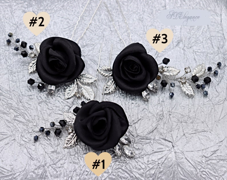 Black Rose Hair Pins Black Flower Hair Pin Gothic Wedding - Etsy