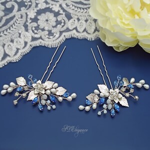 Blue Bridal Hair Pin, Navy Blue Bridal Hair Piece, Silver Wedding Hair ...