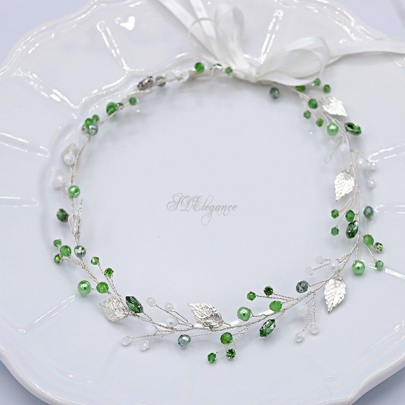 Light Green Hair Vine, Silver Green Leaf Wreath Crown, Prom Hair Piece ...