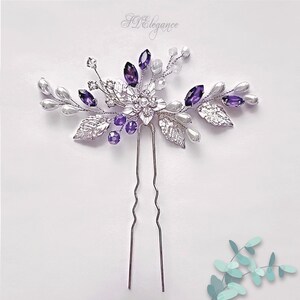 Purple Bridal Hair Pins, Lavender Hair Pin, Silver Wedding Hair Pin Set ...