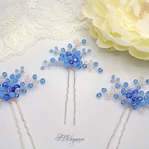 Dusty Blue Crystal Bridal Hair Pins, Sapphire Hair Jewelry, Bridesmaid ...
