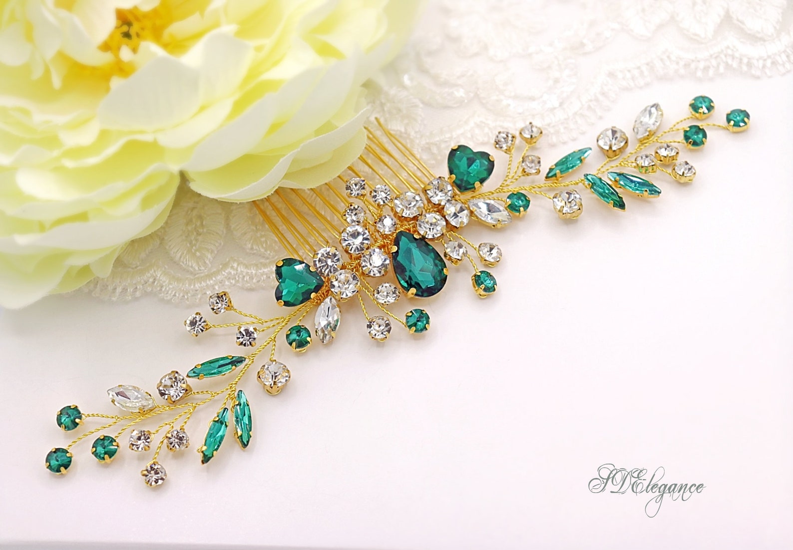 Green Crystal Hair Comb Emerald Bridal Hair Comb Dark Green - Etsy