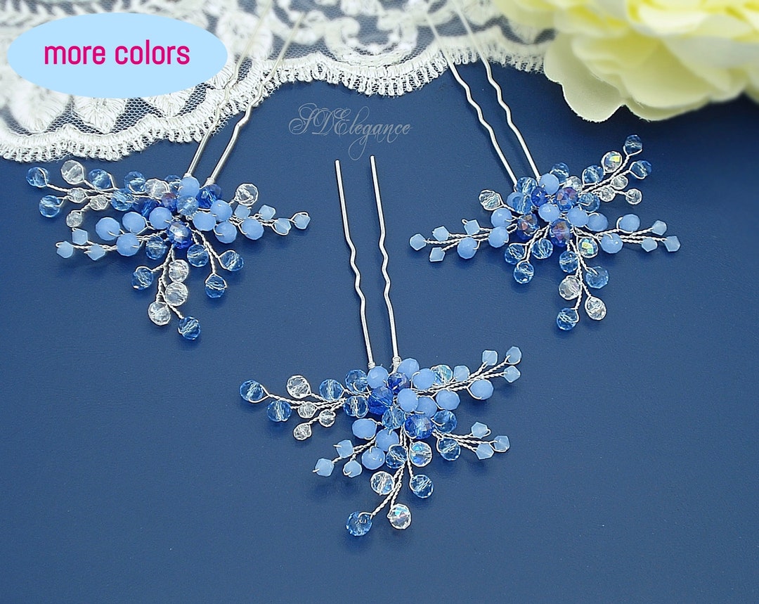 Blue Bridal Hair Pins Dusty Blue Hair Pin Light Blue Hair - Etsy