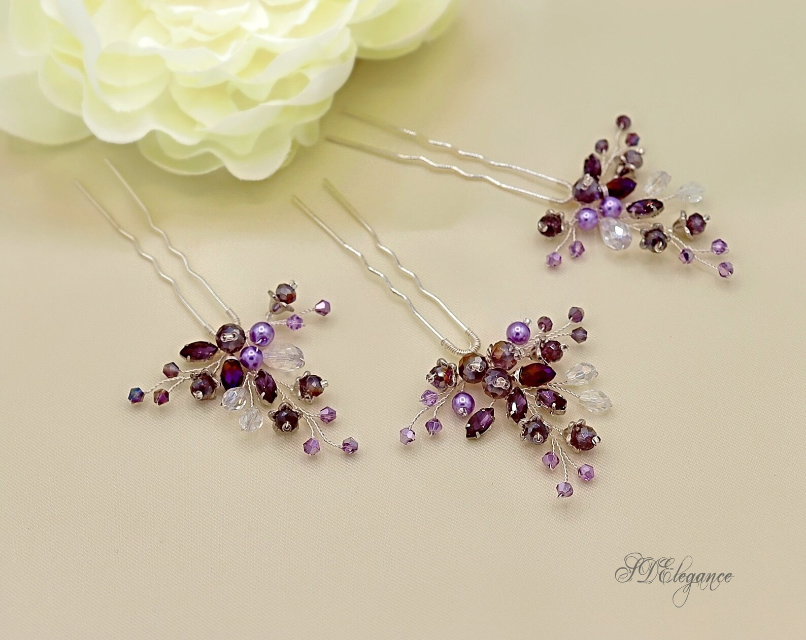 Lavender Hair Pins Wedding Purple Hair Pin Set Gold Crystal - Etsy