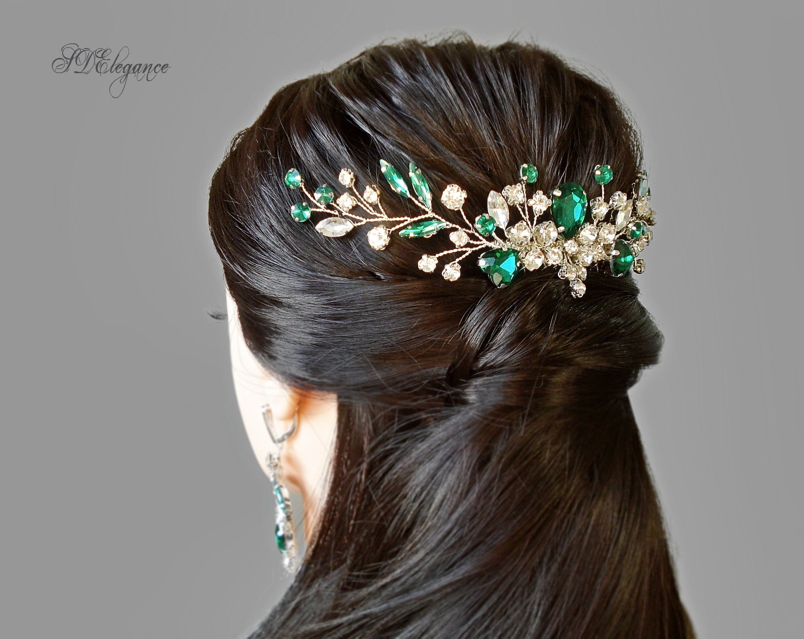 Green Crystal Hair Comb Emerald Bridal Hair Comb Dark Green - Etsy