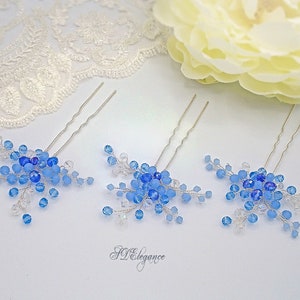 Dusty Blue Crystal Bridal Hair Pins, Sapphire Hair Jewelry, Bridesmaid ...