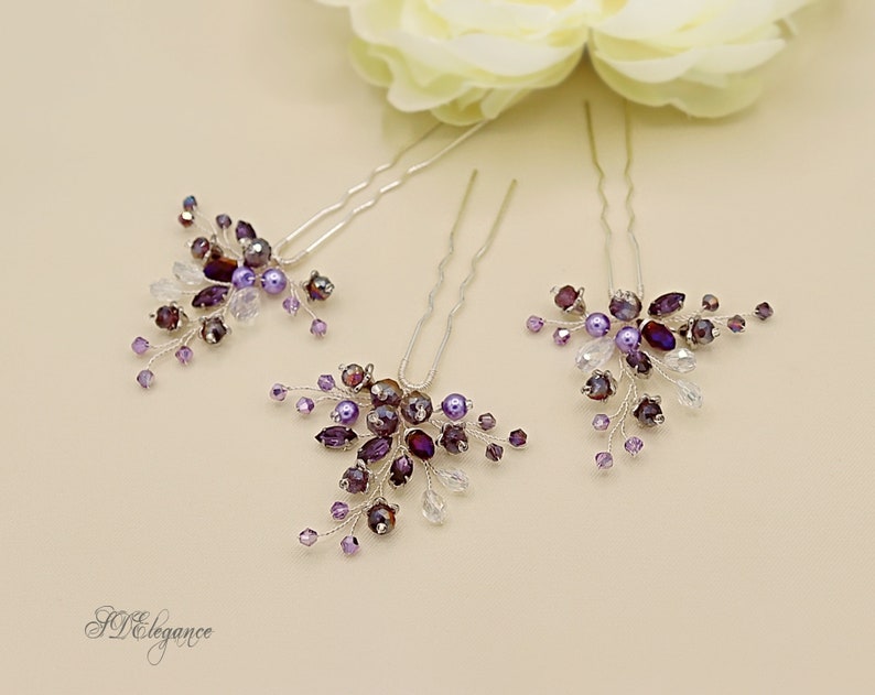 Lavender Hair Pins Wedding Purple Hair Pin Set Gold Crystal - Etsy