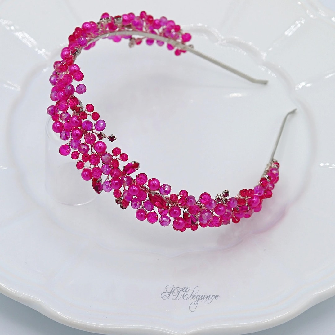 Fuchsia Pink Headband, Hot Pink Hair Band, Pink Hair Jewelry, Wedding ...