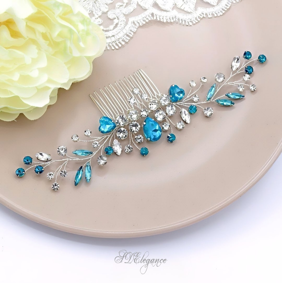 Aquamarine Crystal Hair Comb, Teal Bridal Hair Comb, Light Blue ...