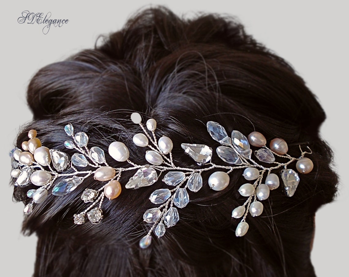 Freshwater Pearl Hair Vine Pearl & Crystal Hair Vine Silver | Etsy