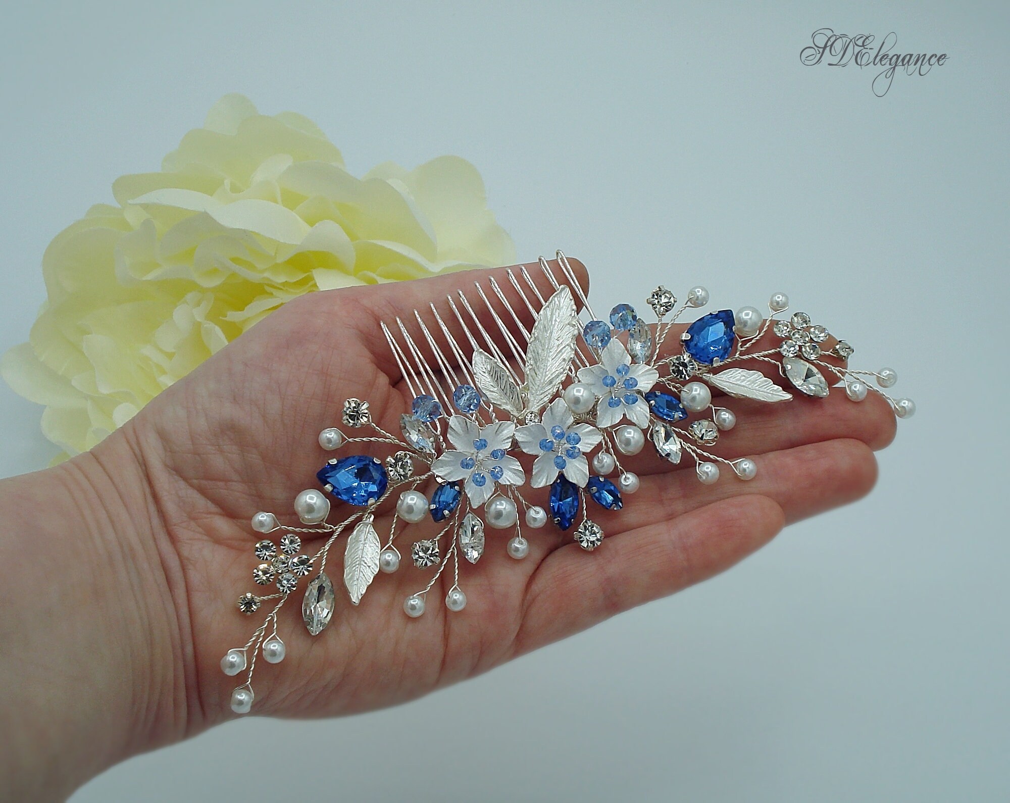 Blue Bridal Hair Comb Navy Blue Headpiece Silver Wedding | Etsy