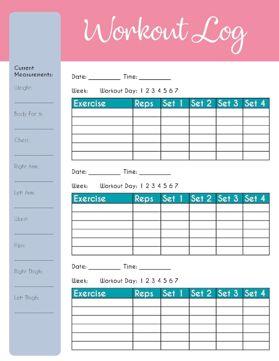 Workout Log Printable | Etsy