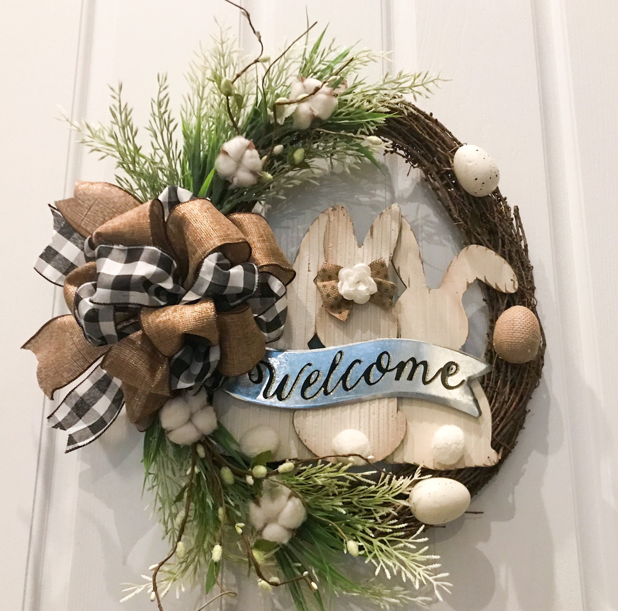 Easter Bunny Wreath Spring Welcome Wreath for Front Door | Etsy