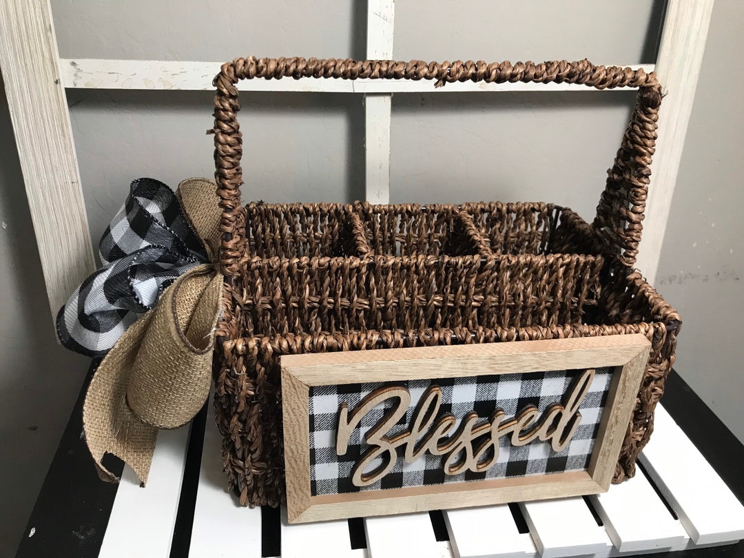 Farmhouse Kitchen Utensil Basket,wicker Utensil Basket,country Decor ...