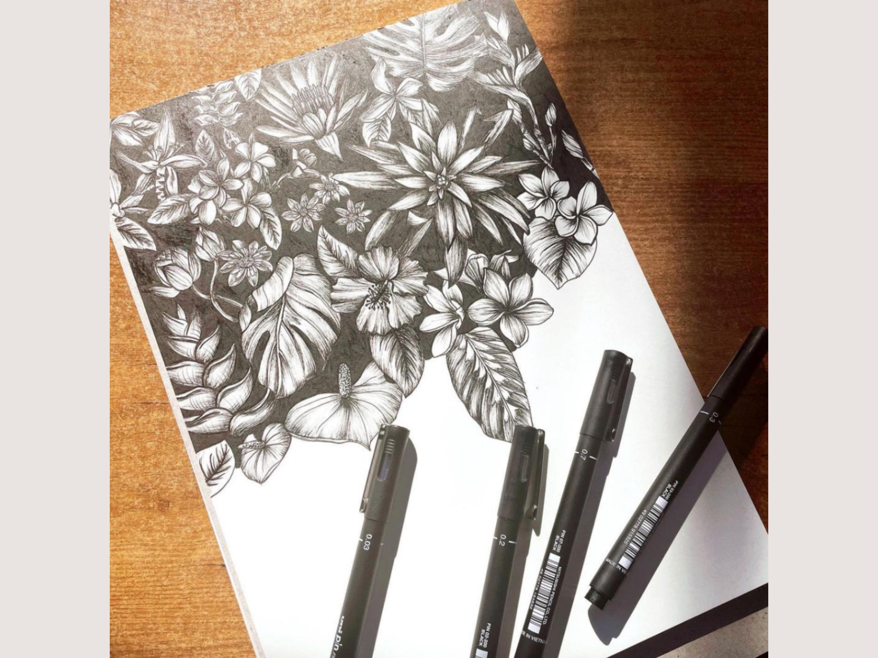 Botanical Ink Drawing Print | Black and White Floral Wall Art, Nature ...
