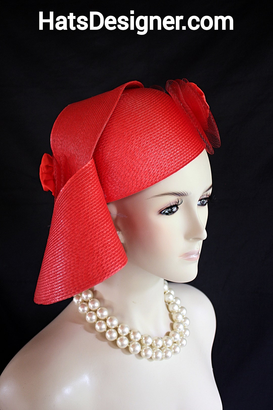 Avant Garde Red Pillbox Wedding Dress Hat, Bridal Designer Hat, Mother ...