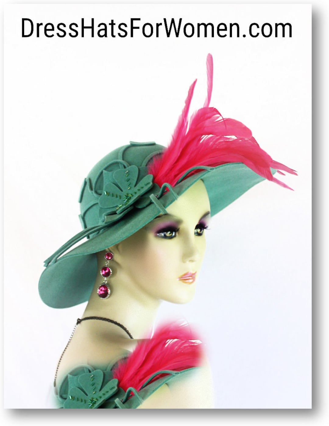 Couture Jade Green Hot Pink Wide Brim Designer Winter Fashion Hat ...
