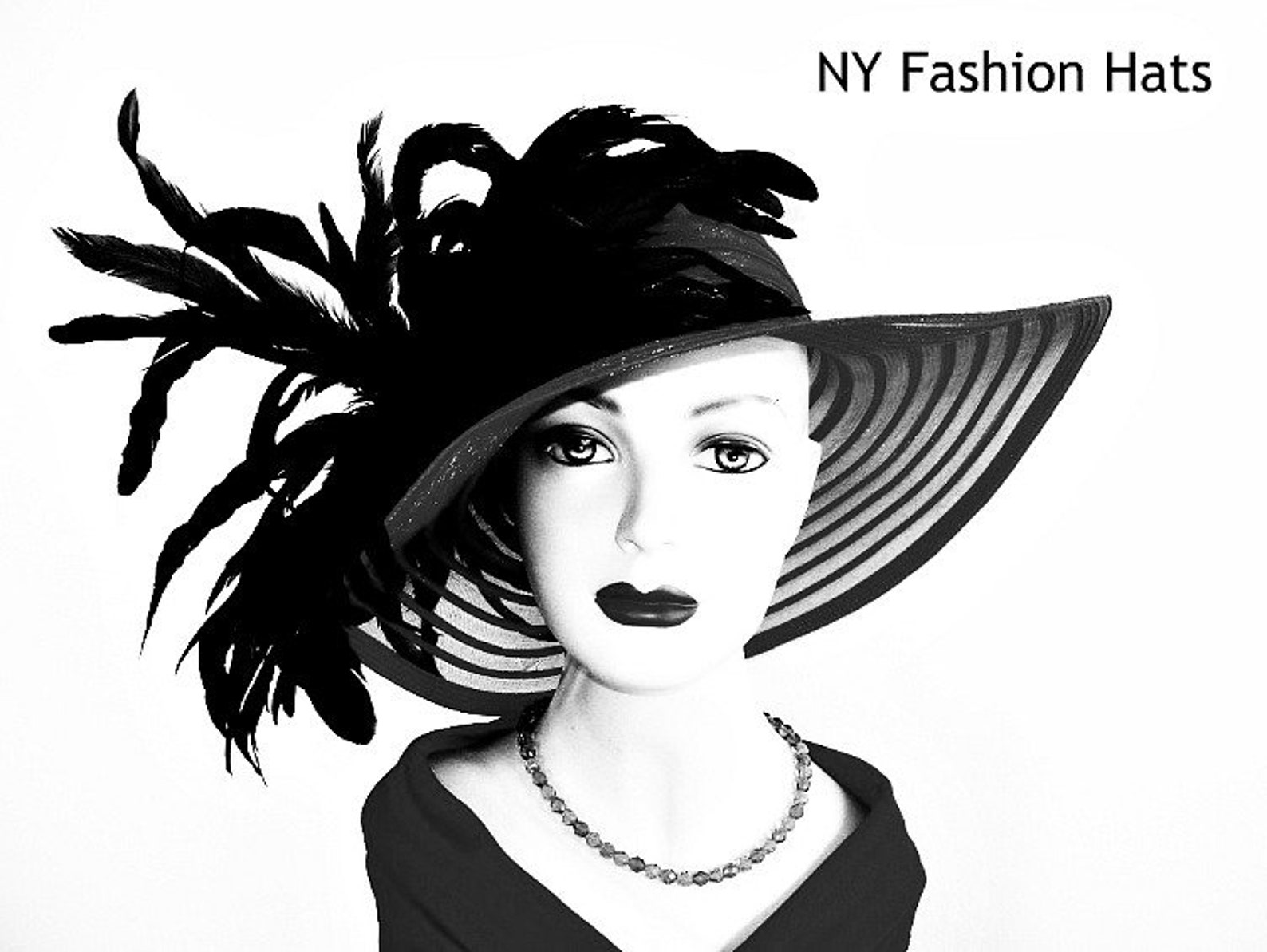 Women's Black Couture Wide Brim Sheer Dramatic Hat With Feathers ...