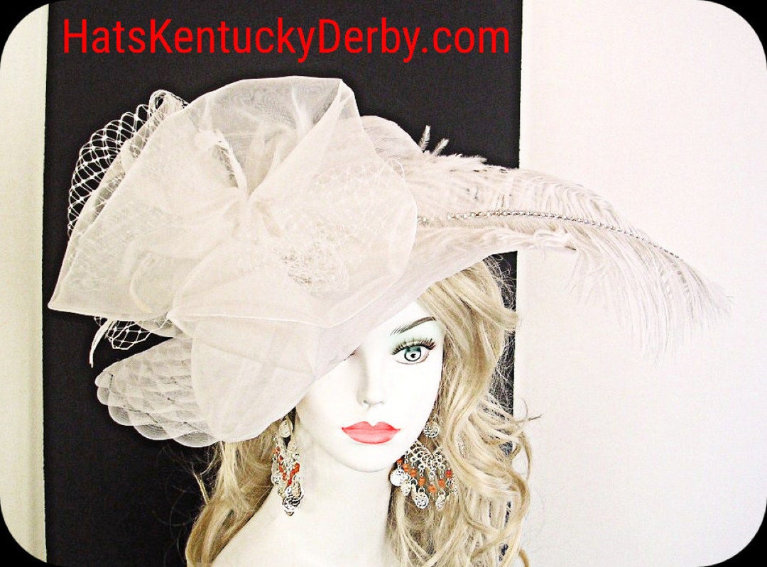 White Formal Wide Brim Occasion Hat, Wedding Bridal Couture Designer ...