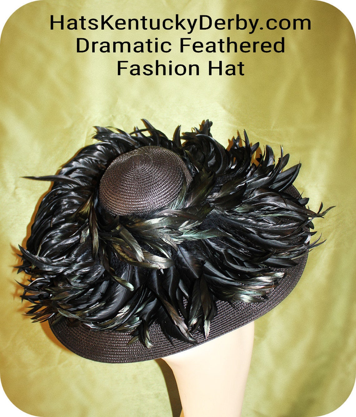 Exclusive Black Kentucky Derby Statement Hat, "alexandra" Wide Brim ...