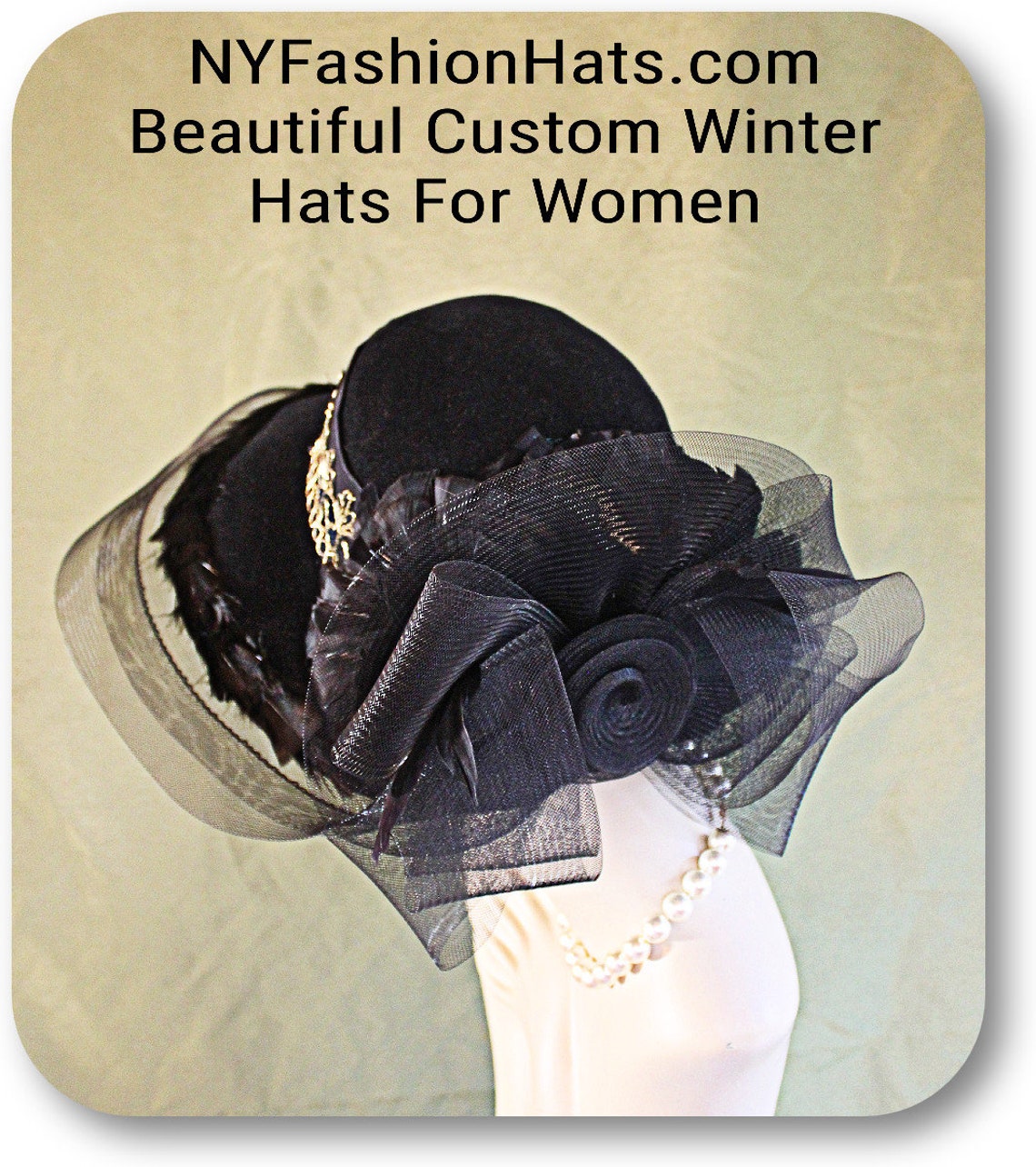 Black Gold Sheer Edge Wide Brim Winter Wool Luxury Hat, Statement ...