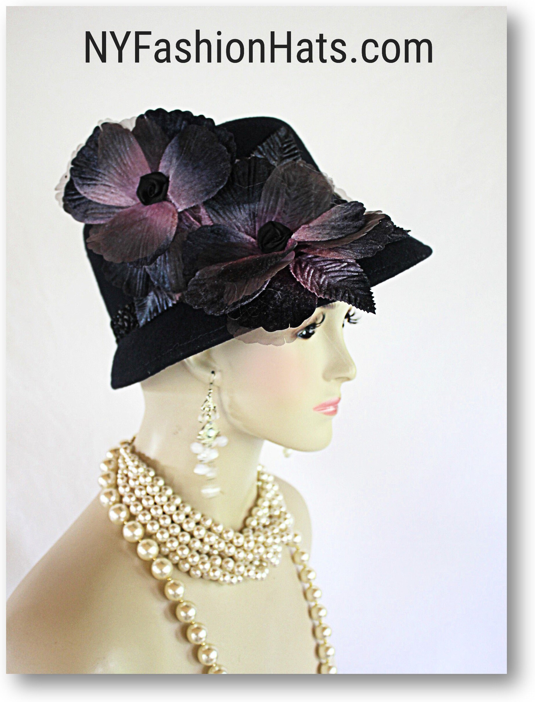 Couture Designer Hats, Hollywood Glamour Black Wool Velvet Winter ...