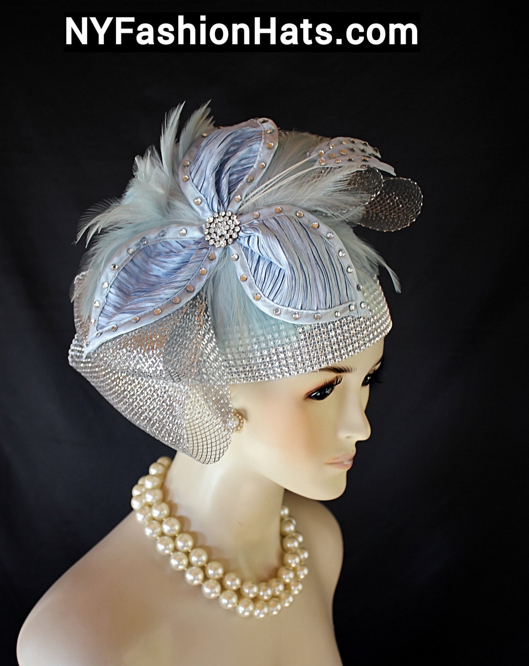 Blue Metallic Silver Pillbox Wedding Hat Women, Church Hats, NY Fashion ...