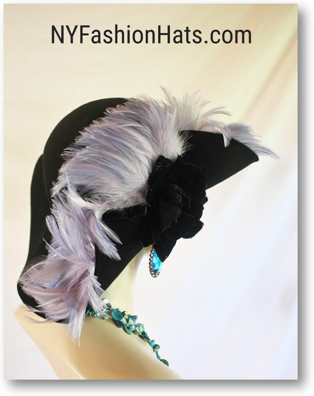 Couture Designer Hats, Old Hollywood Glamour Black Baby Blue Feathered ...