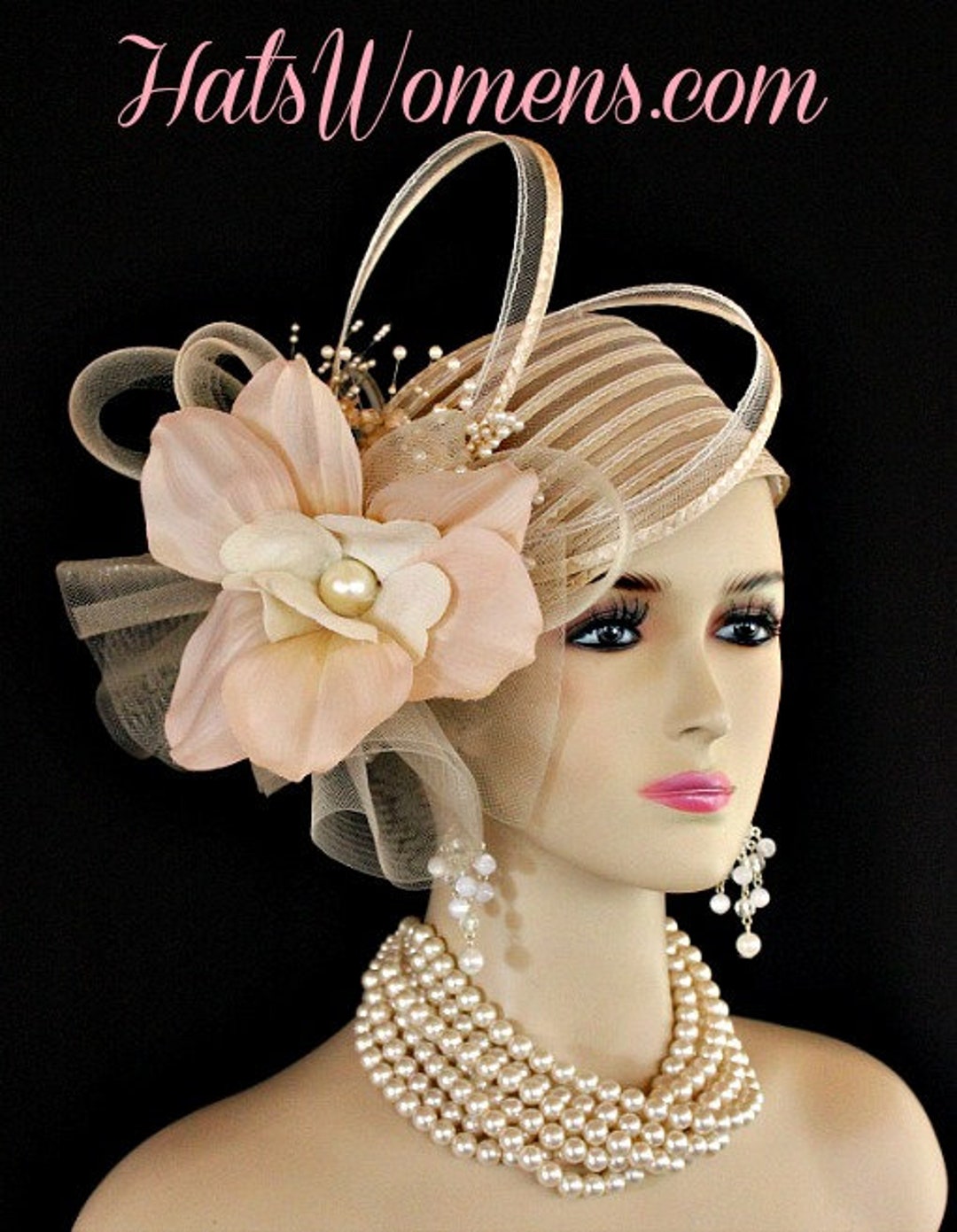 Haute Couture Beige Sheer Pillbox Bridal Hat, Hats for Wedding Guests ...