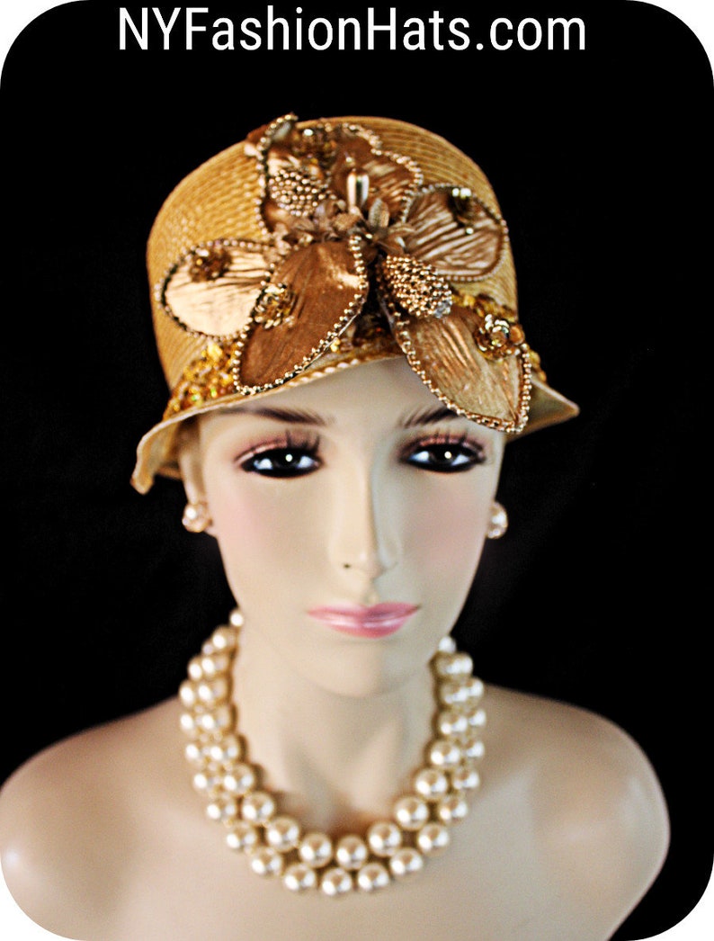 Roaring Twenties Great Gatsby Styled Women's Gold Hat, Formal Hats for ...
