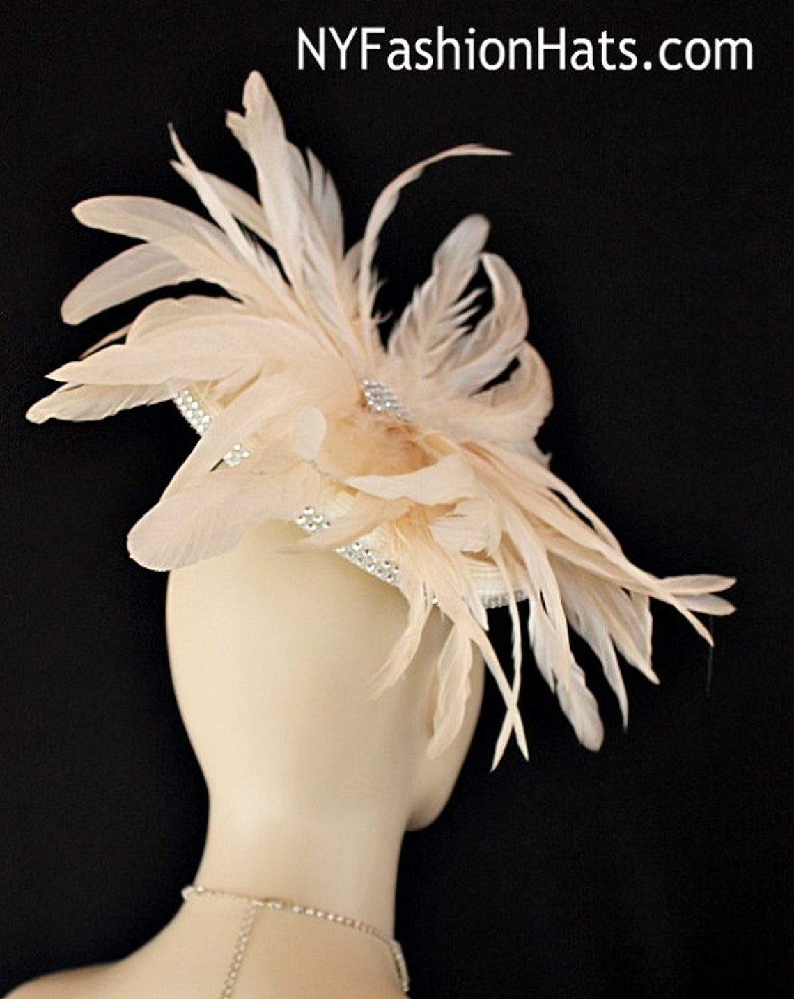 Ivory Disk Saucer Shaped Fascinator Hat Rooster Feathers, Cocktail Hat ...