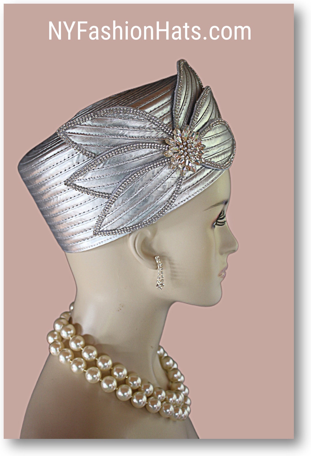 Classic Metallic Silver Satin Pillbox Formal Church Temple Hat, Couture ...