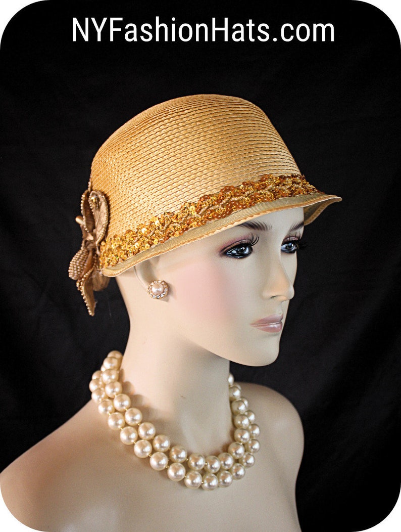 Roaring Twenties Great Gatsby Styled Women's Gold Hat, Formal Hats for ...