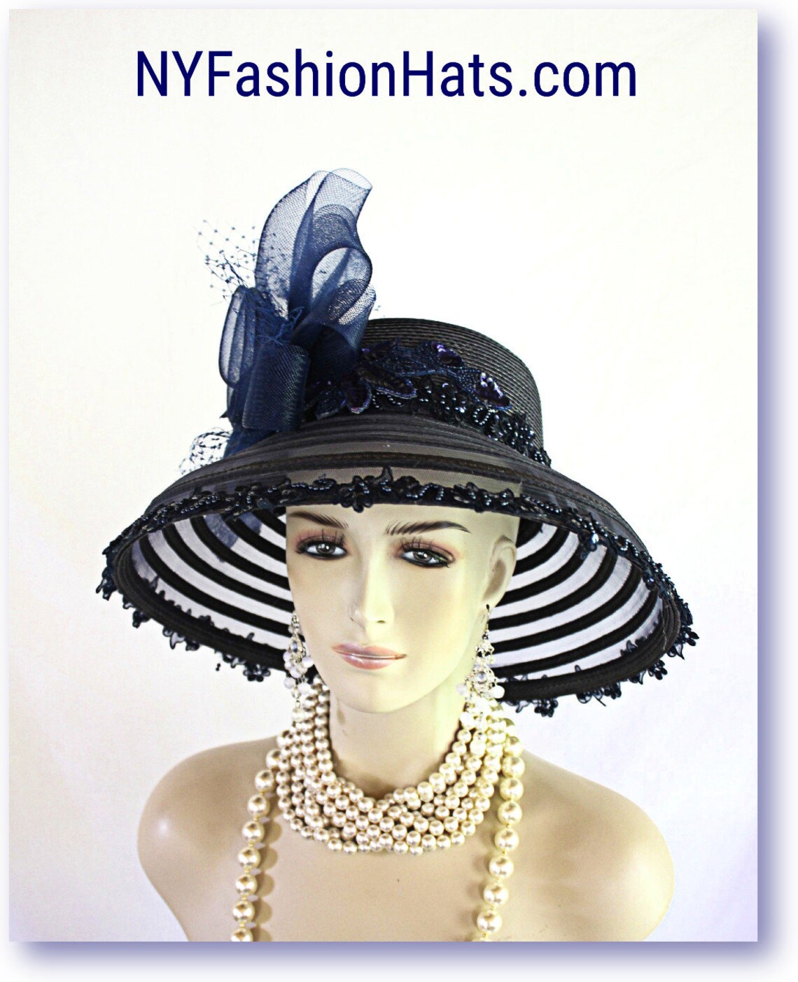 Navy Blue Couture Designer Hat, Formal Wedding Straw Braid Dress Hat ...