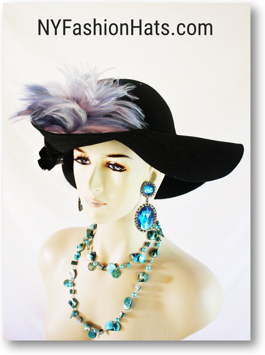 Couture Designer Hats, Old Hollywood Glamour Black Baby Blue Feathered ...