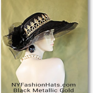 Black Gold Sheer Edge Wide Brim Winter Wool Luxury Hat, Statement ...
