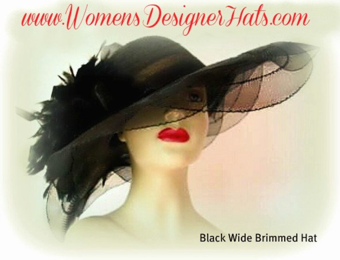 Black Couture Sheer Wide Brim Designer Fashion Hat, Kentucky Derby ...
